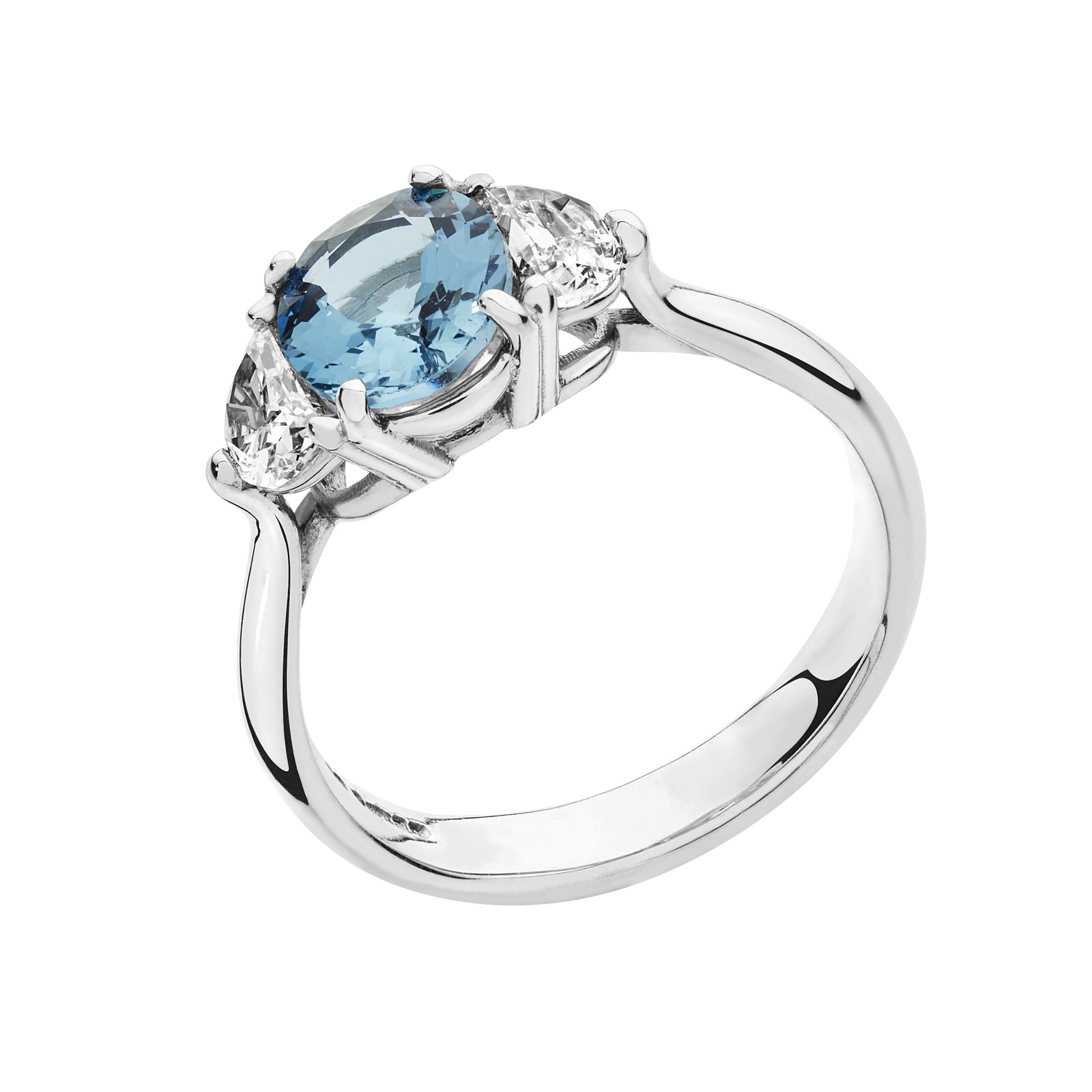 Aquamarine and diamond ring, in platinum | Saunders & Pughe